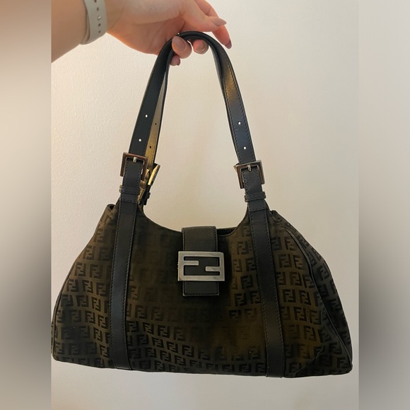 Fendi | Bags | Vintage Fendi Ff Logo Black Canvas Bag | Poshmark
